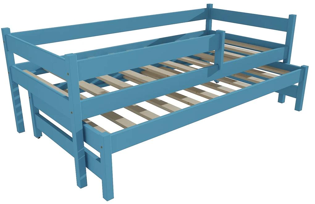Vomaks Dětská postel s výsuvnou přistýlkou DPV 017 se zábranou Rozměr: 80 x 180 cm, Barva: barva modrá