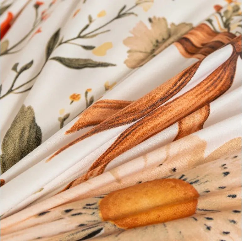 Sada krepového povlečení FLORAL RIBBON POLY barevné + prostěradlo Jersey 180 x 200 cm světle béžové, dvoulůžko