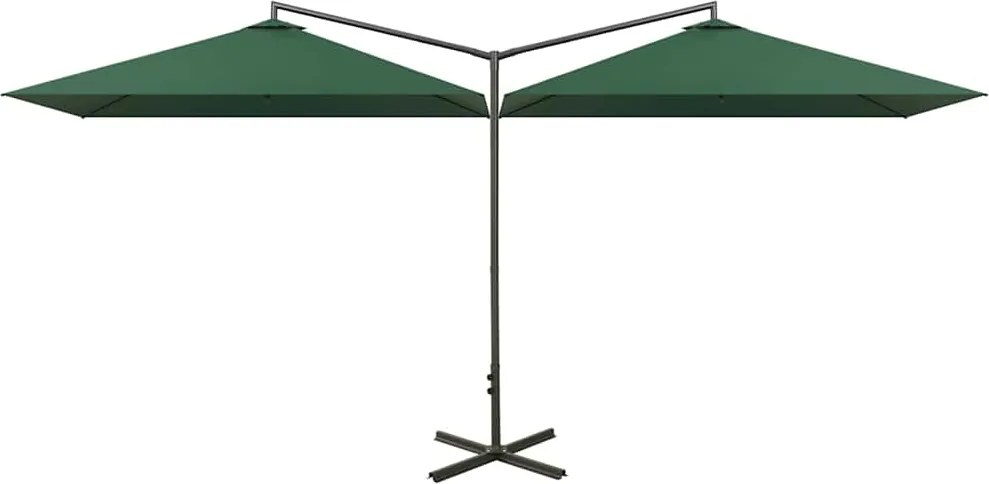 Dvojitý zahradní slunečník s ocelovou tyčí zelený 600 x 300 cm 312554