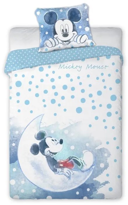 FARO Povlečení do postýlky Mickey modrý Bavlna 100/135, 40/60 cm