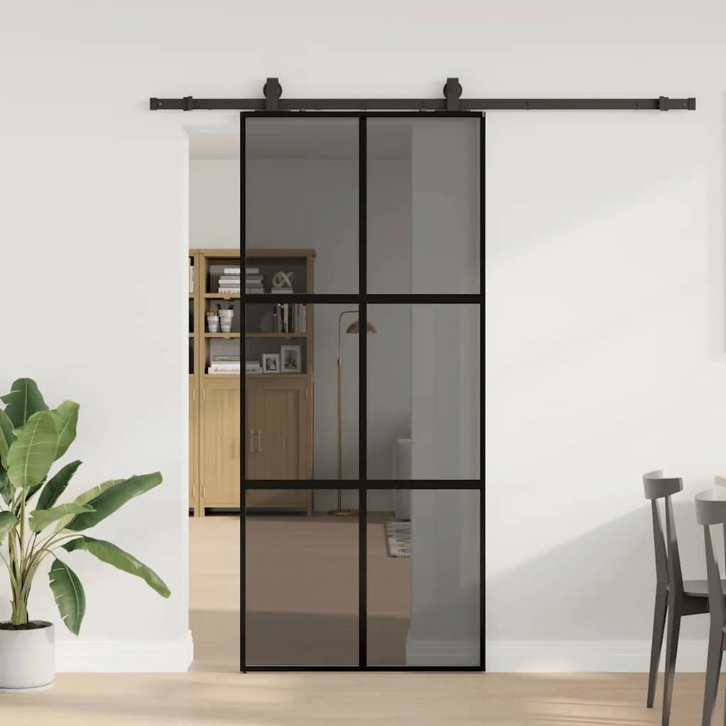 Posuvné dveře se sadou kování černé 90x205 cm Tvrzené sklo 3375887