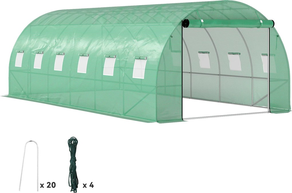 Skleník Outsunny 300x600x200cm - Plachtový skleník s dveřmi, 12 okny, pozinkovaná ocelová tunelová folie, 170 g/m² PE, stabilní rostlinný tunel, sklen