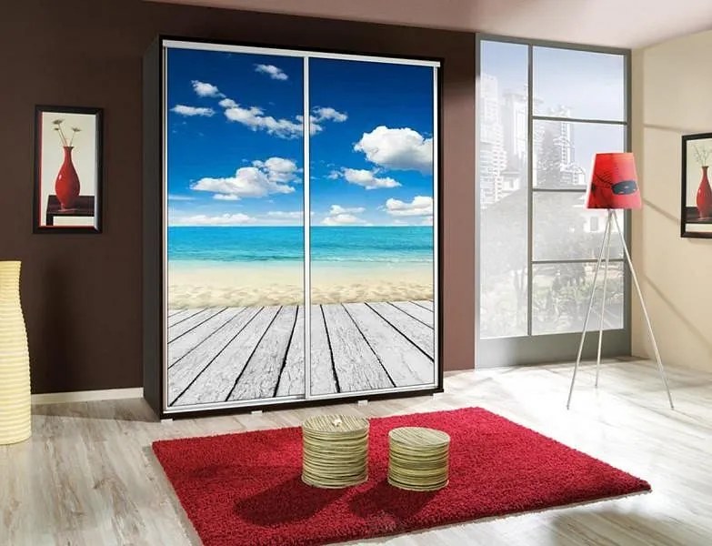 Šatní skříň s obrázkem pláže Penelopa 8, LTD, wenge / motiv pláž