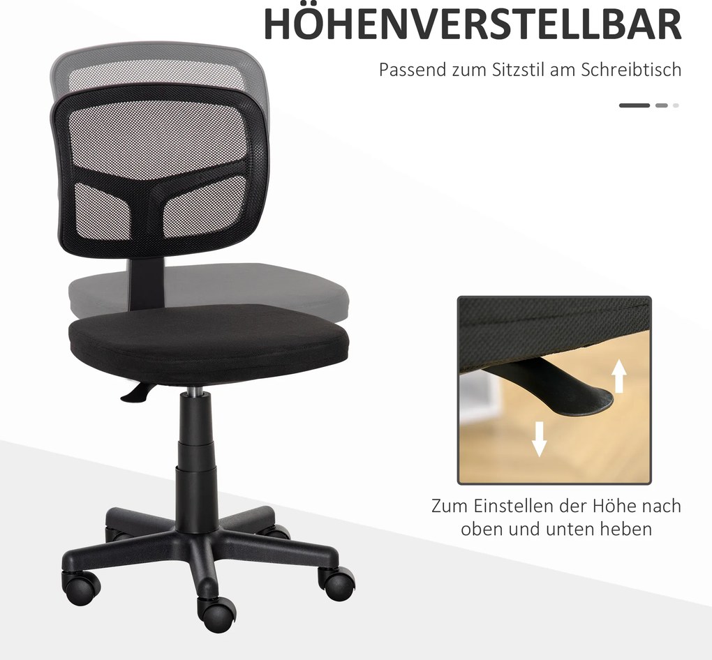 Vinsetto Ergonomická síťová kancelářská židle 360° otočná s nastavovací výškou, prodyšným bederním opěradlem a bezpodmínečnými kolečky 43x48x77,5-89,…