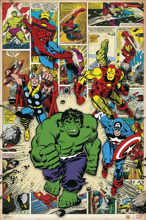 Plakát, Obraz - Marvel Comic - Here Come The Heroes, (61 x 91.5 cm)