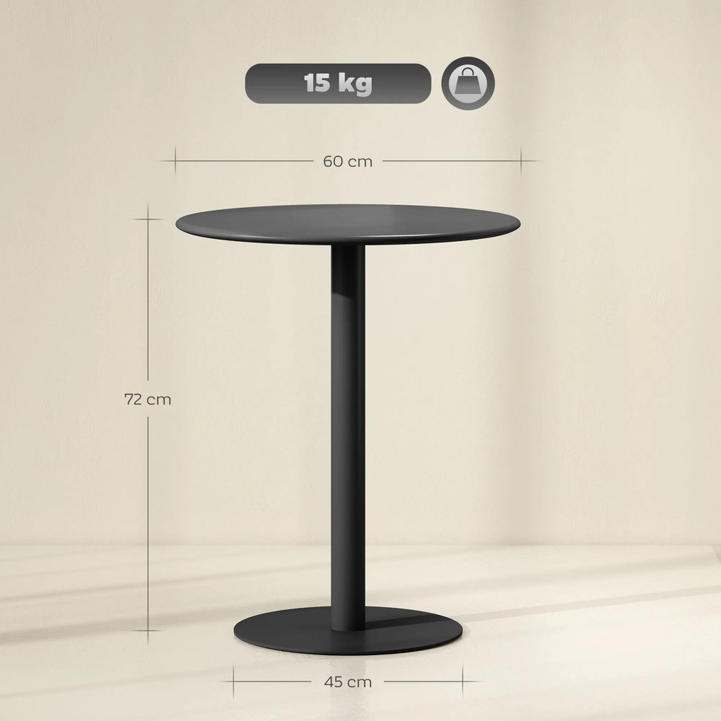 HOMCOM Jídelní stůl, Kulatý stůl pro 2 osoby, Moderní jídelní stůl do obývacího pokoje a zahrady, Ocel, Ø60 x 72 cm, Černý