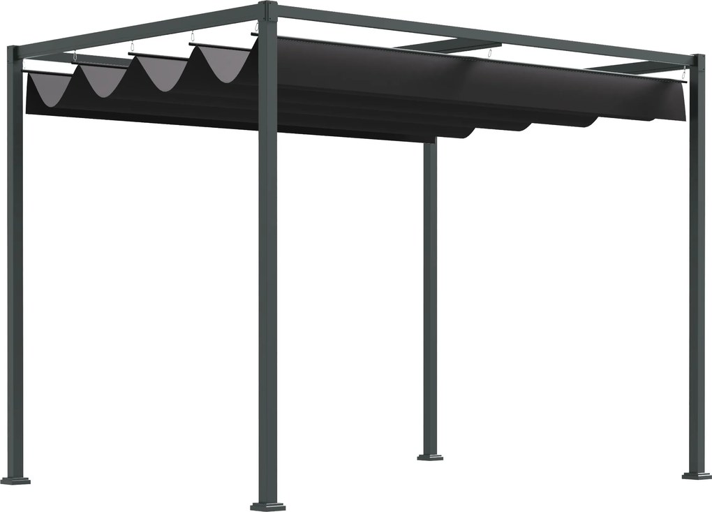 Outsunny Pergola cca 3x2m Zahradní Pavilon s Nastavitelnou Střechou, UV Ochrana, Sluneční Ochrana pro Terasu a Zahradu, Černá+Šedá | Aosom