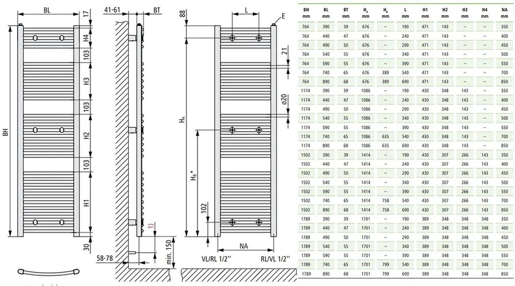 Kermi B20-R koupelnový radiátor 1174 x 740 mm, zaoblený, bílá LR0101200752XXK