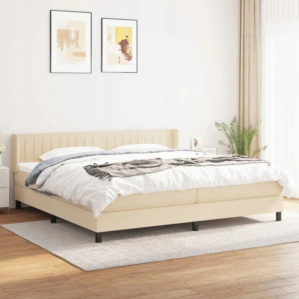 Box Spring Postel S Matrací Textil Krémová Svislé pruhy 200 x 200 cm