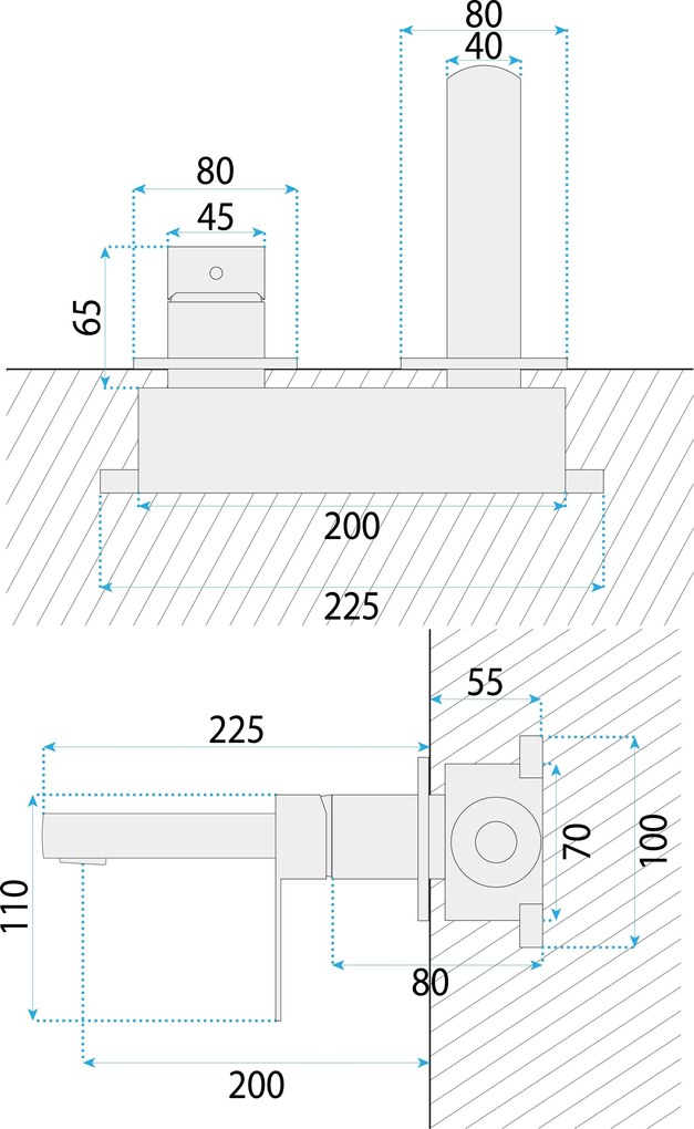 Rea Arlo, podomítková umyvadlová baterie 200 mm + BOX instalační systém, zlatá matná, REA-B5611