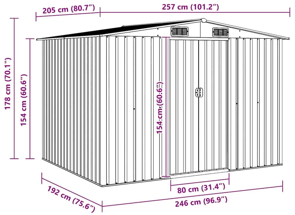 vidaXL Marketos Zahradní domek na nářadí antracitový ocel 257 x 205 x 178 cm