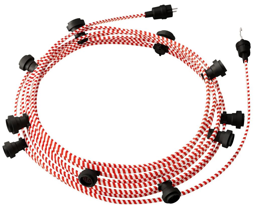 creative cables Hotový světelný řetěz LUMET 12,5 m je sestavený z 10 černých objímek, háčku a zástrčky Barva kabelu: Azurová - CM17