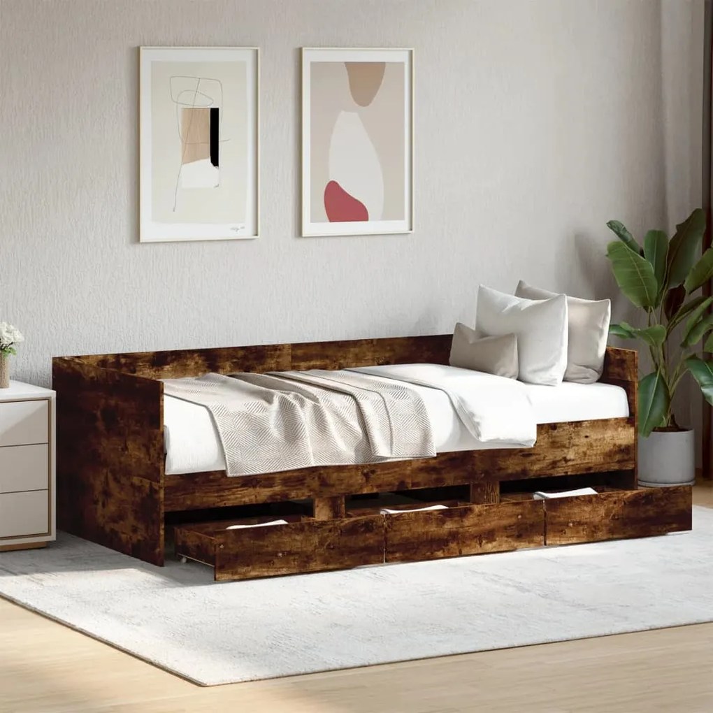 Válenda se zásuvkami bez matrace kouřový dub 90 x 190 cm 3280829