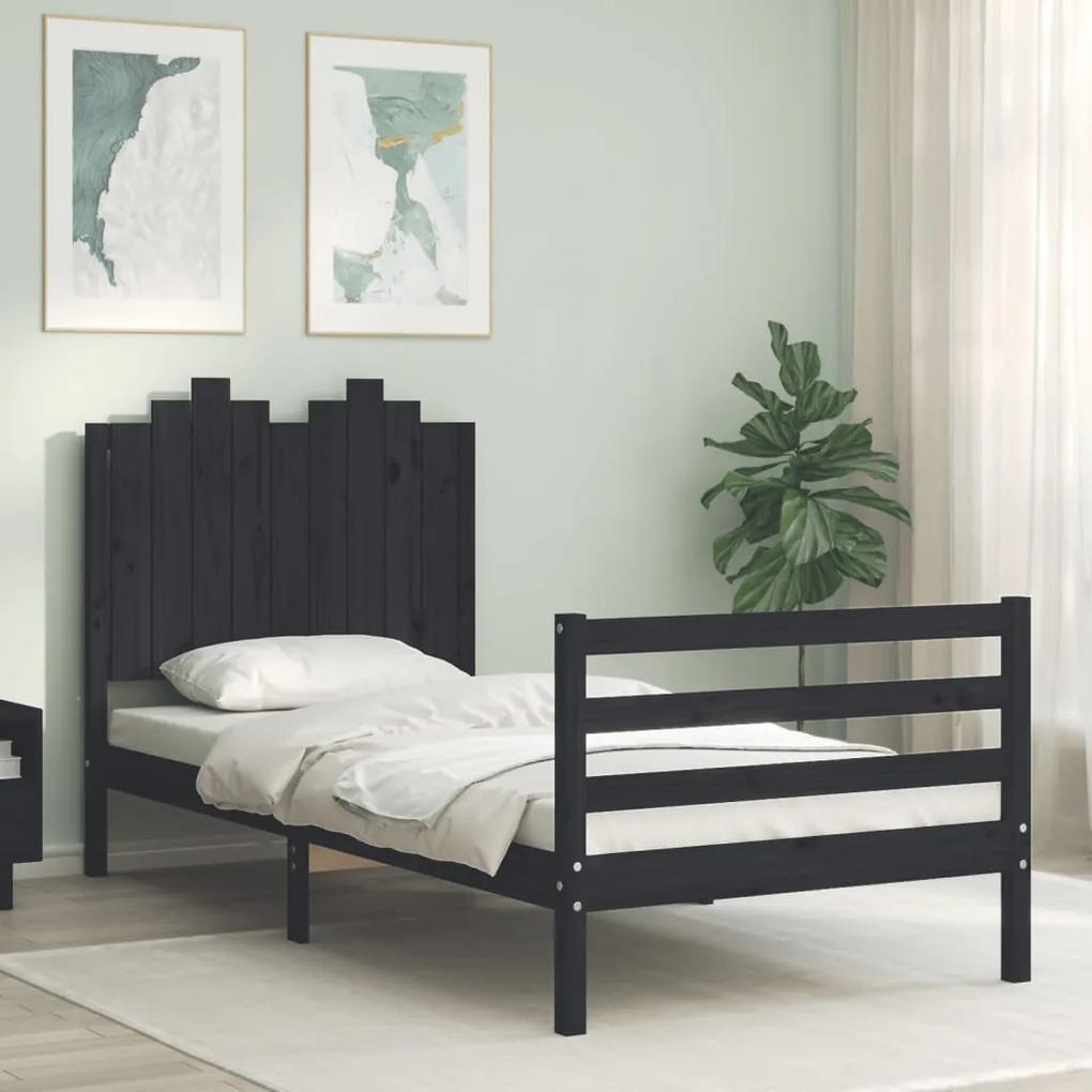 Rám postele s čelem černý 90 x 200 cm masivní dřevo,  3194170