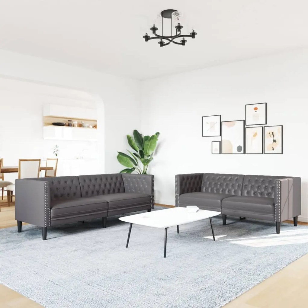2dílná sedací souprava Chesterfield šedá umělá kůže 3209277