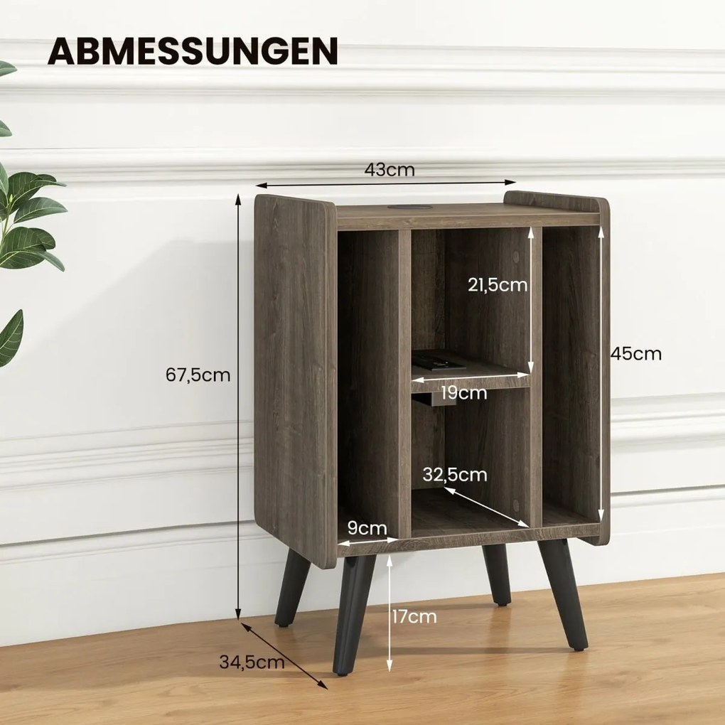Costway Stojan na gramofon s nabíjecí stanicí a 4 otevřenými policemi gramofon