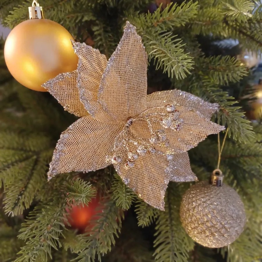 Dekorace umělý květ, 20 cm, šampaň