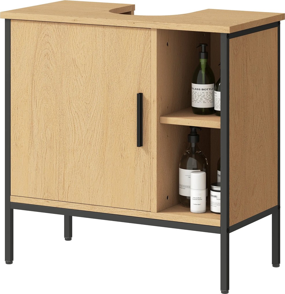 HOMCOM Koupelnová skříňka pod umyvadlo se dveřmi a nastavitelnou policí pro sloupkové umyvadlo 60x30x59,5 cm Dub | Aosom