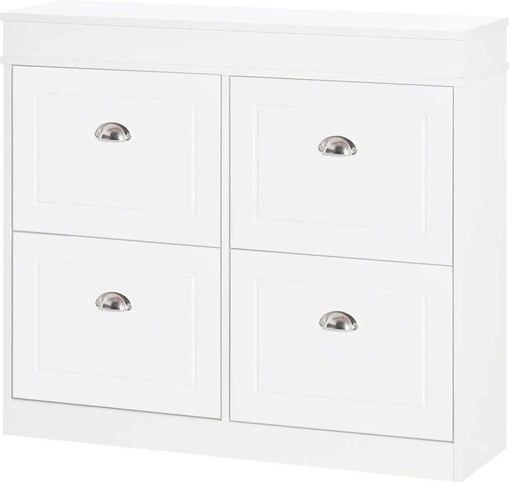 HOMCOM Skříň na boty Úložná jednotka na boty rozměry 98D x 24Š x 83V cm 4 výklopné dvířka Dvojitá úroveň MDF Bílá