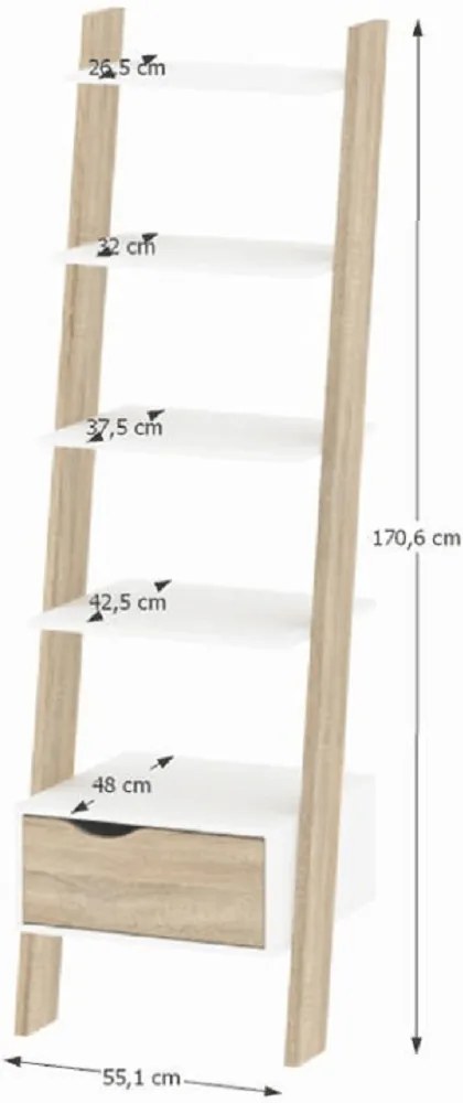 Kondela Regál se šuplíkem, dub sonoma / bílá, OSLO 75385