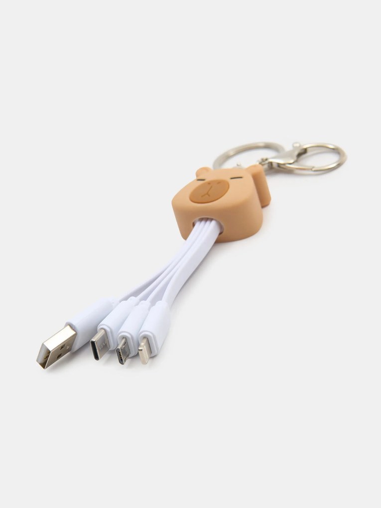 Sinsay - Klíčenka s 3v1 USB kabelem s motivem kapybary - hnědá