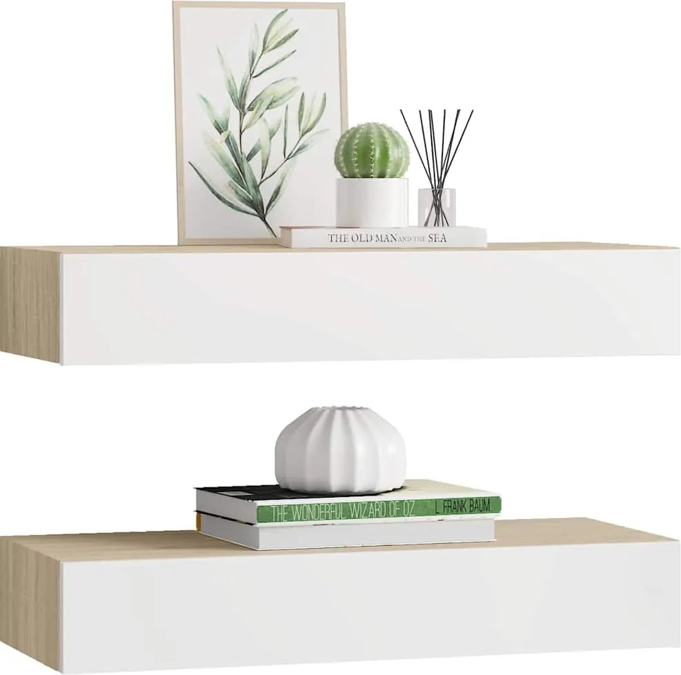Nástěnné zásuvkové police 2 ks dubové a bílé 60 x 23,5 x 10 cm MDF 330264