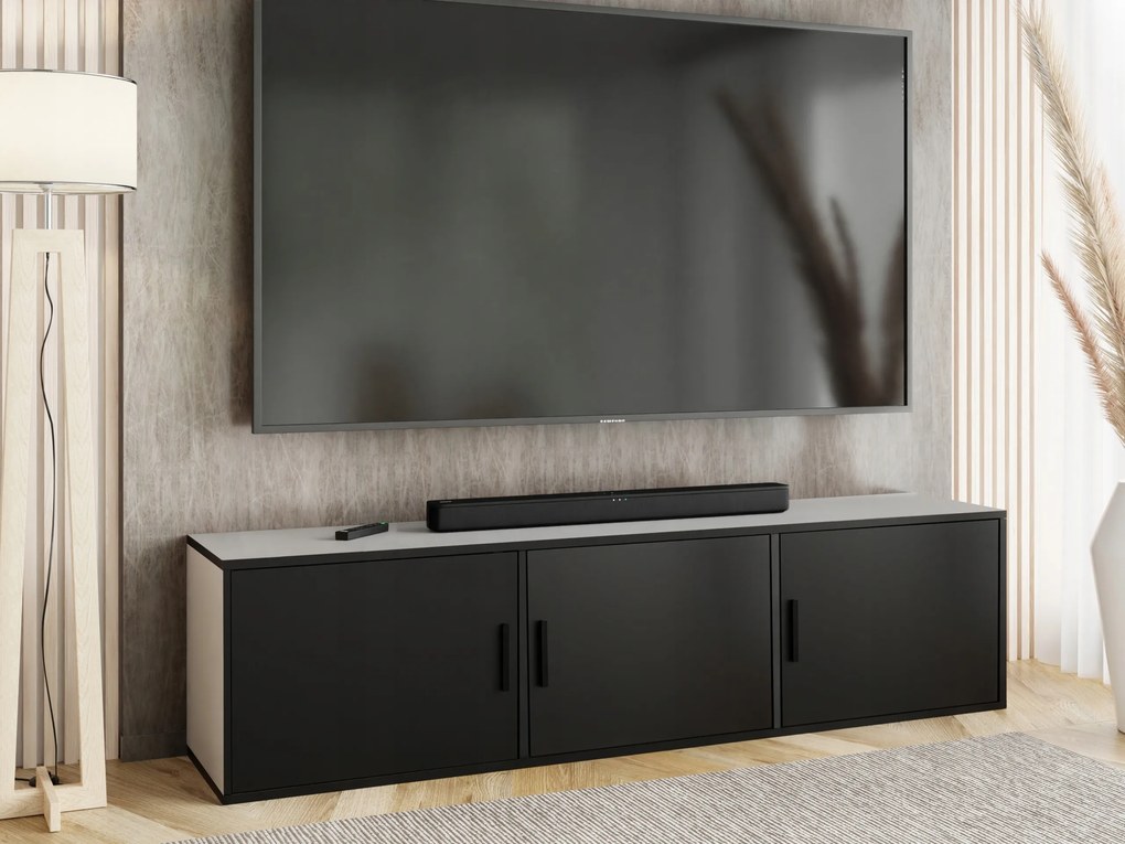 TV skříňka ROJO 3 bílý + černý uzavřená TV skříňka s policí