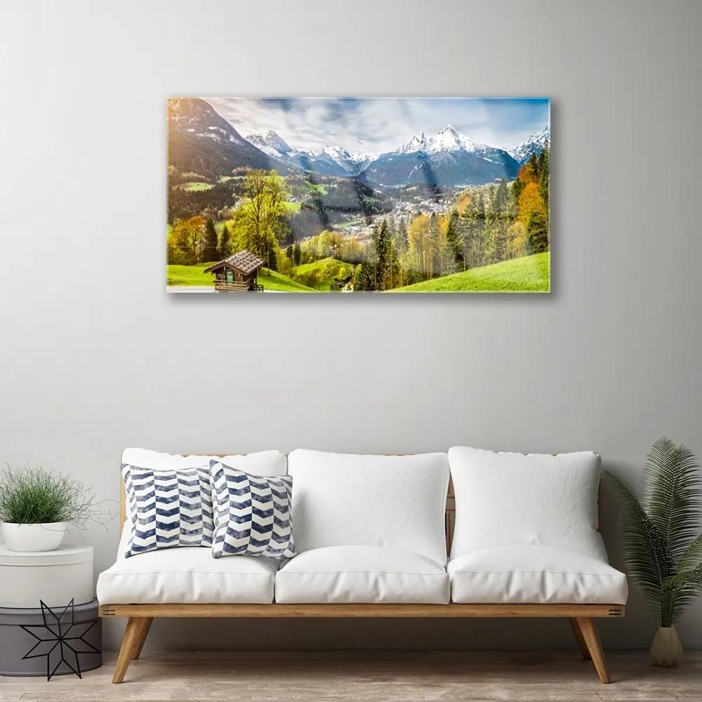 akrylový obraz Skleněná Alpy Krajina 100x50 cm