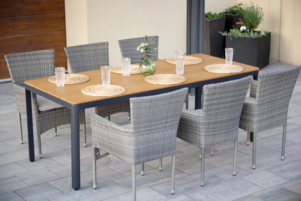 Noela Zahradní jídelní set Milano + 6x ratanové křeslo Bali PREMIUM