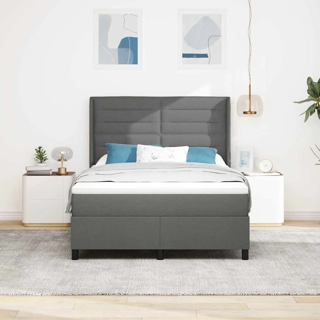 Postel s boxspringem s polštářem Tmavě šedá 190 x 140 cm textil 3341575