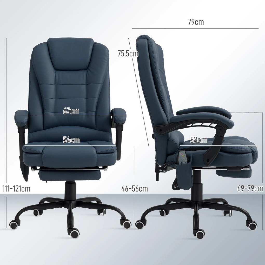 Kancelářská židle Vinsetto se 7bodovou masáží, ergonomická kancelářská židle s funkcí polohování, výškově nastavitelná manažerská židle s dálkovým ov…