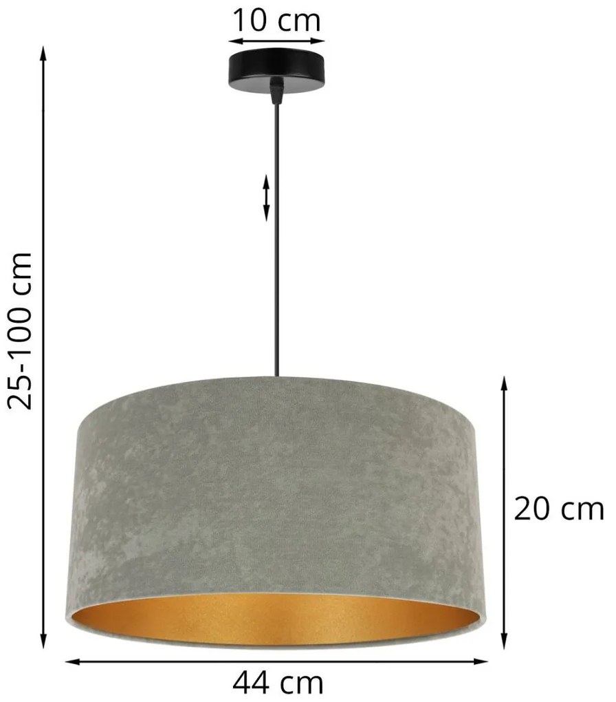 Závěsné svítidlo Mediolan, 1x olivové/zlaté textilní stínítko, (fi 44cm)