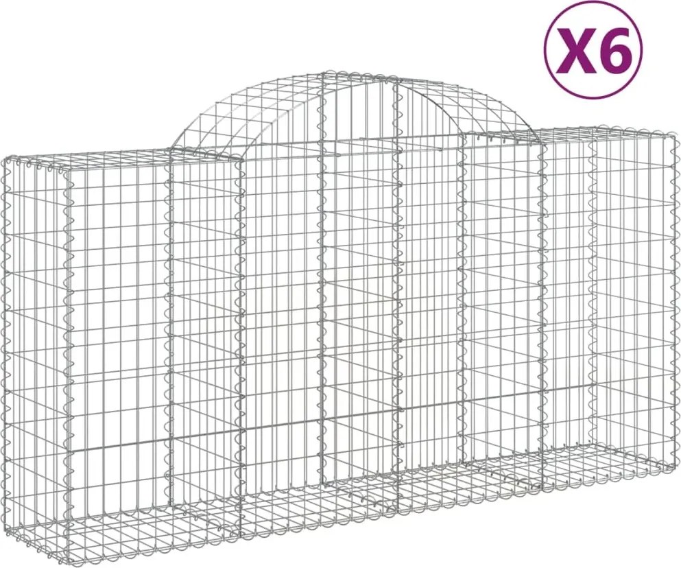 vidaXL Klenuté gabionové koše 6 ks 200x50x100/120cm pozinkované železo [3146324]