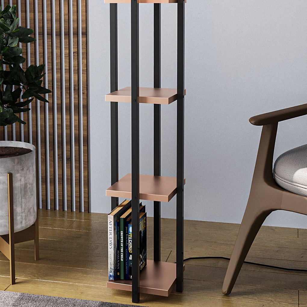 Opviq Stojací lampa Shelf Lamp - 8113, Černá, Měděná