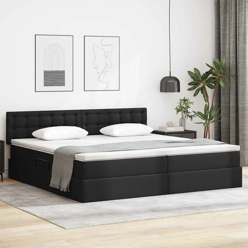 Postel s úložným prostorem a matrací s čelo Černá 200 x 200 cm 3370409