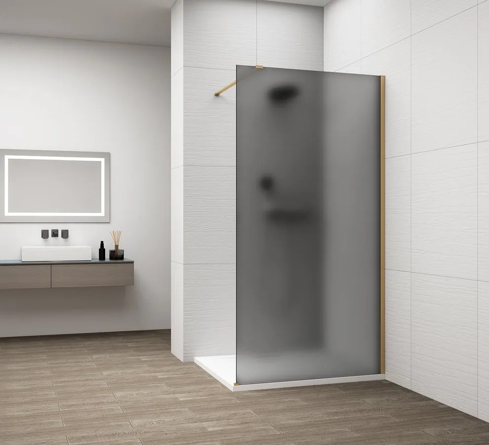 Polysan Esca Gold Matt jednodílná sprchová zástěna 70 x 210 cm k instalaci ke stěně zlatá kouřové matné sklo ES1470-04