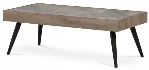 Konferenční stolek 120x60 šedý mramor nohy černý kov světle hnědá dýha AHG-281 GREY