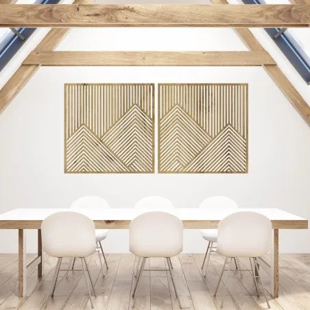dřevěná nástěnná dekorace – geometrické horské linie (2 ks) | SENTOP HDF0481