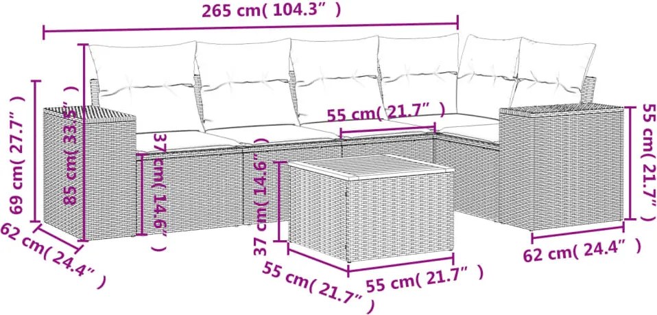 6dílná zahradní sedací souprava s poduškami béžová polyratan 3257767