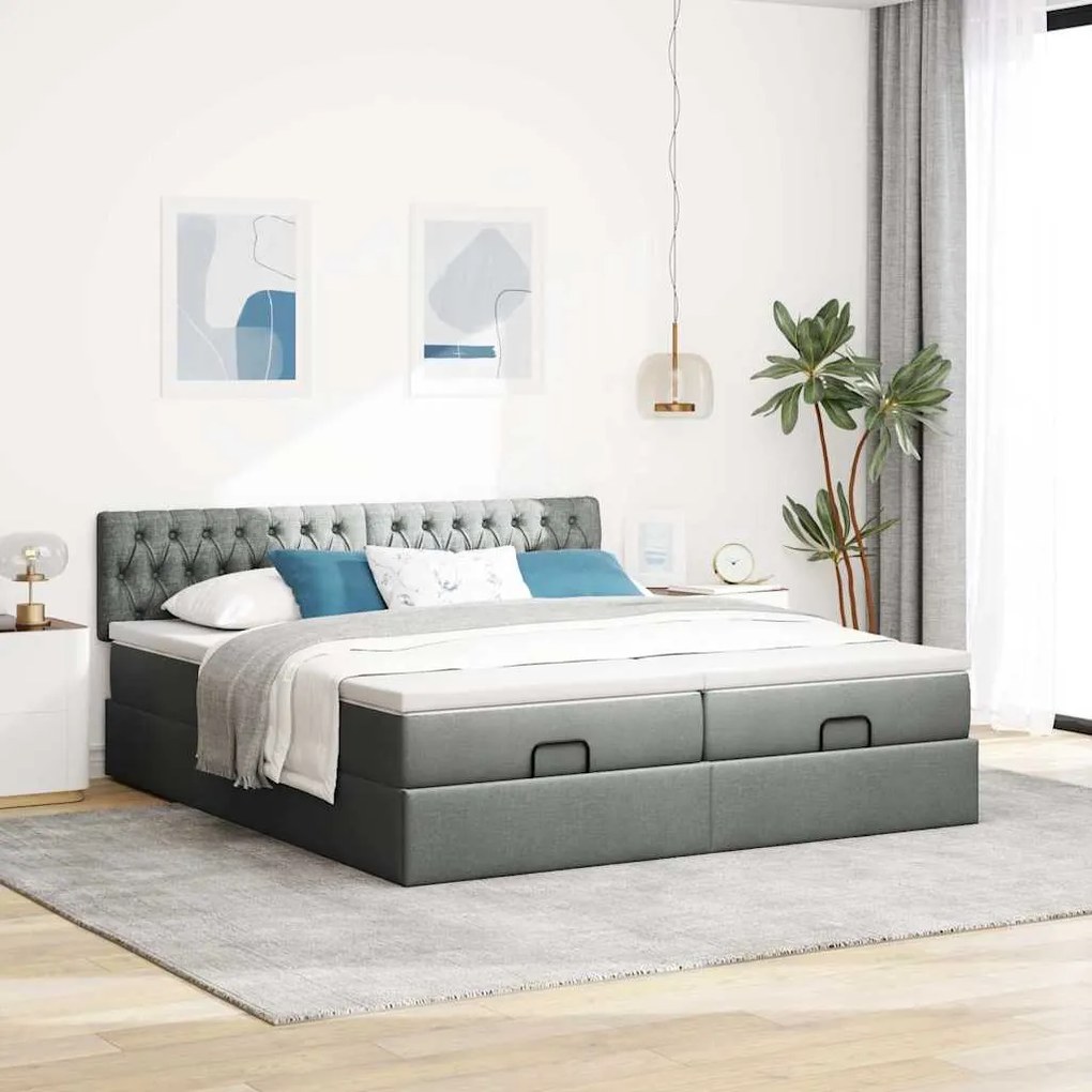 Osmanský rám postele s matrací tmavě šedá 160x200cm textil 3312858