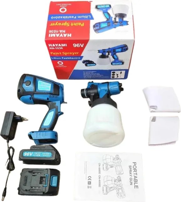 Aku stříkací pistole HAYAMI - 96 V - 900 ml + 2x baterie + příslušenství