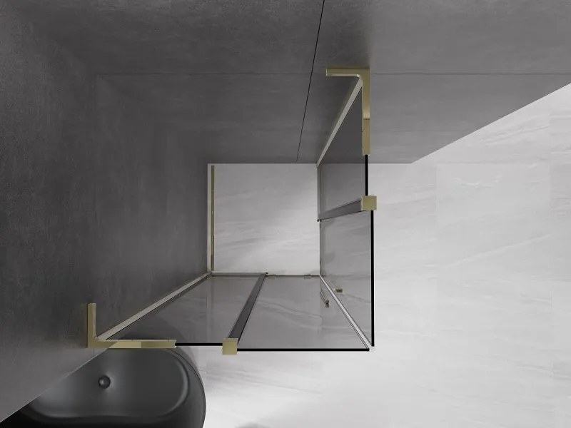 Mexen Velar L Duo, sprchový kout s posuvnými dveřmi 100 x 100 cm, 8mm šedé sklo, zlatá lesklá, 871-100-100-02-43-50