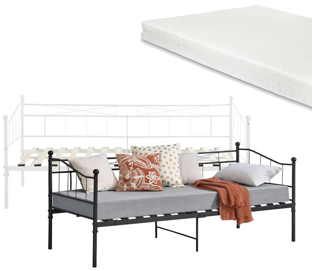 Kovová postel 90x200 bílá / černá