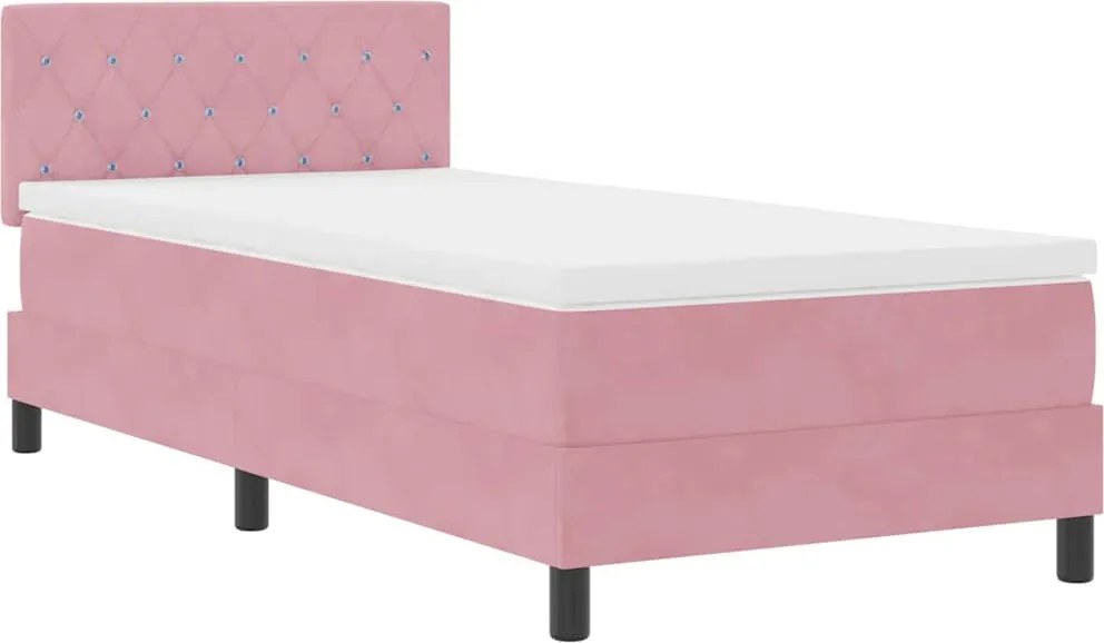 Postel s boxspringem s matrací s čelo Růžová 100 x 200 cm samet 3339091