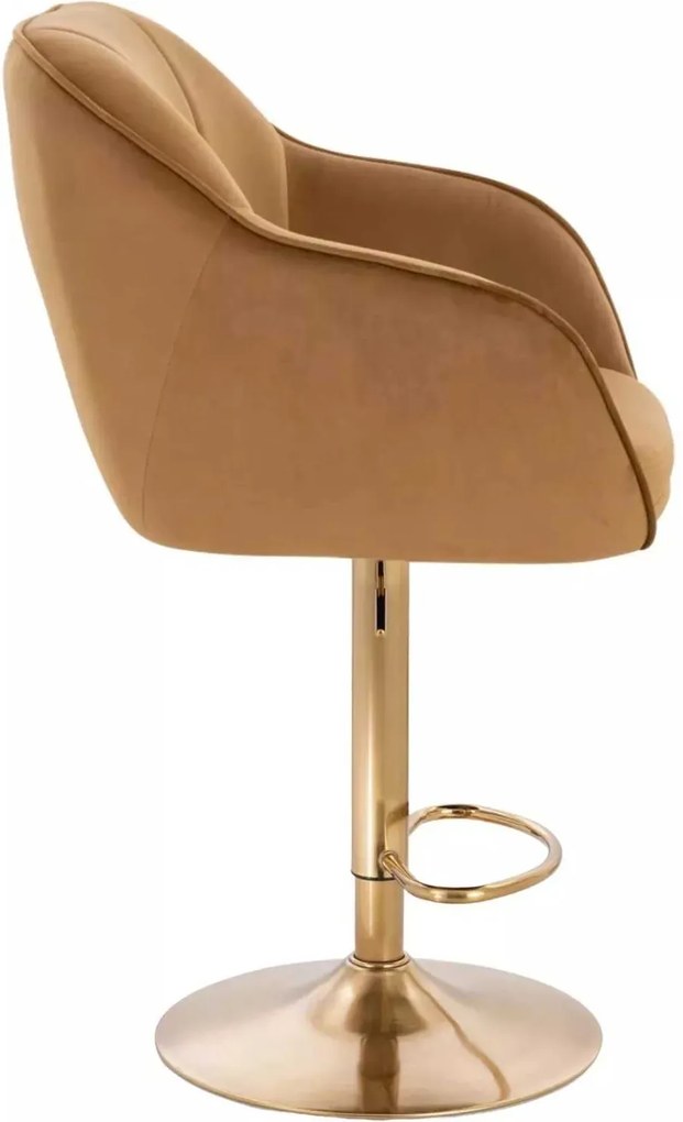 LuxuryForm DESIGN Barová židle AVOLA VELUR na zlaté kulaté podstavě - medová