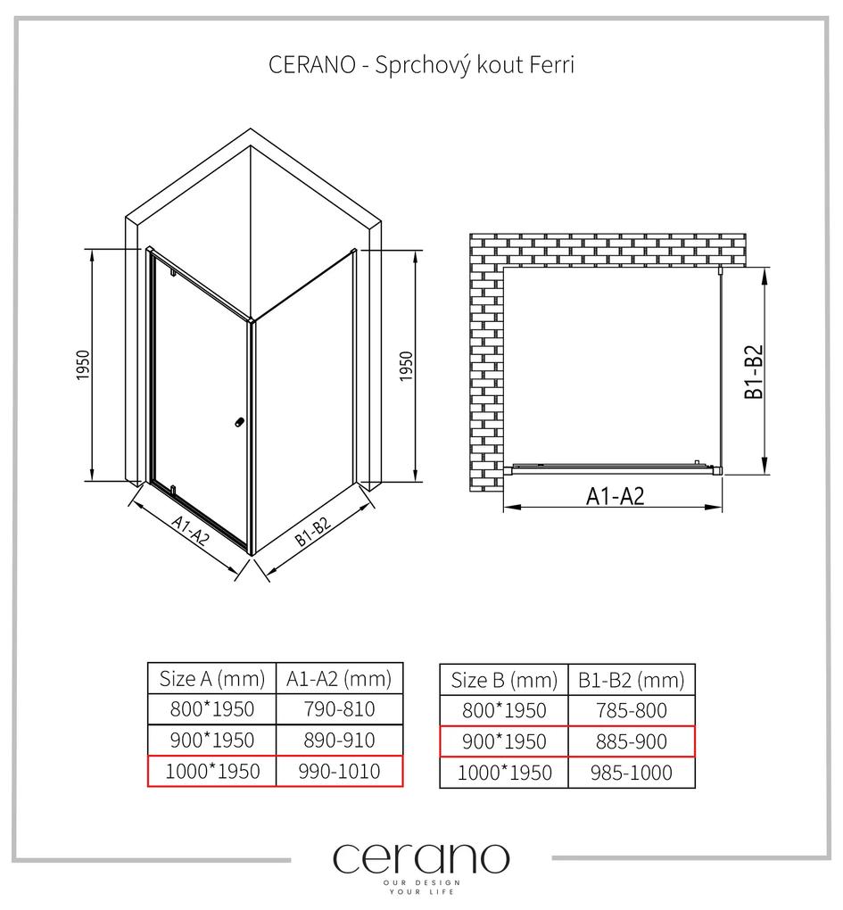 CERANO - Sprchový kout Ferri L/P - chrom, transparentní sklo - 100x90 cm - křídlový