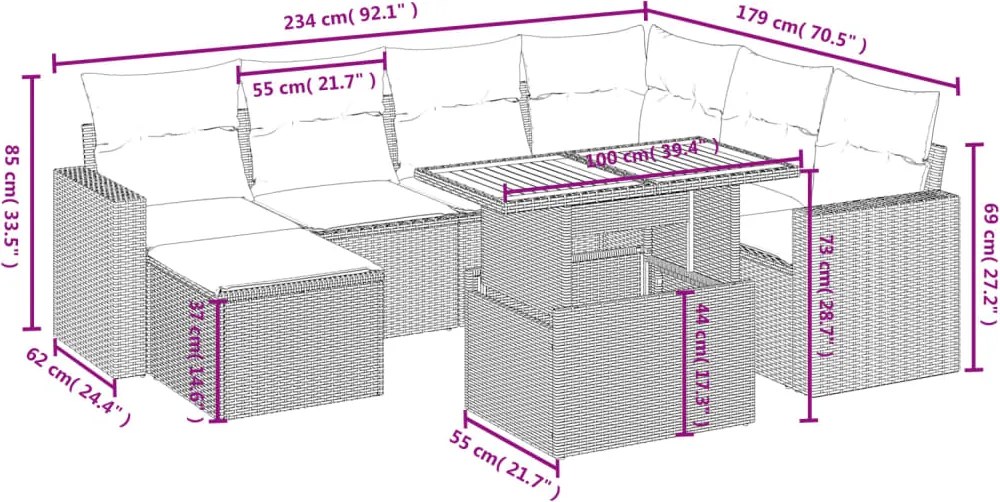 8dílná zahradní sedací souprava s poduškami černá polyratan 3275603