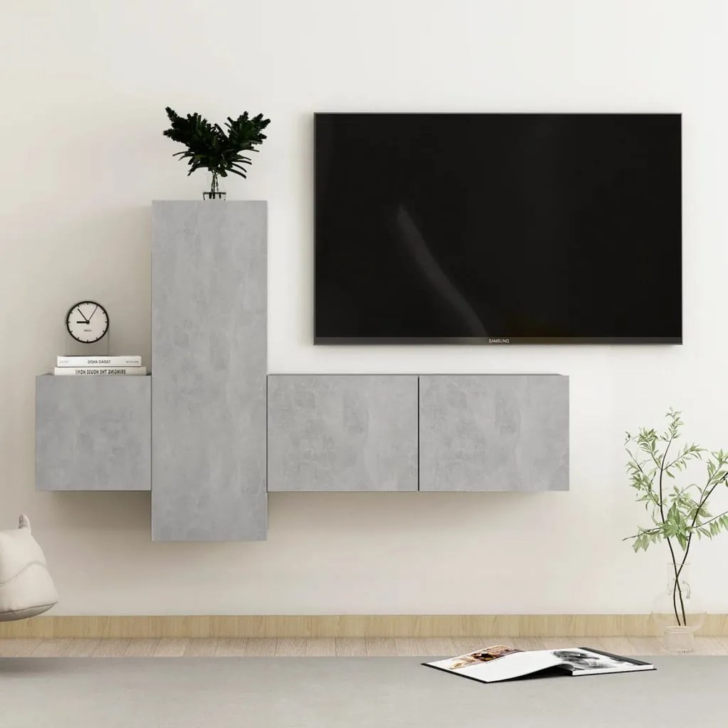 3dílný set TV skříněk betonově šedý kompozitní dřevo 3079074