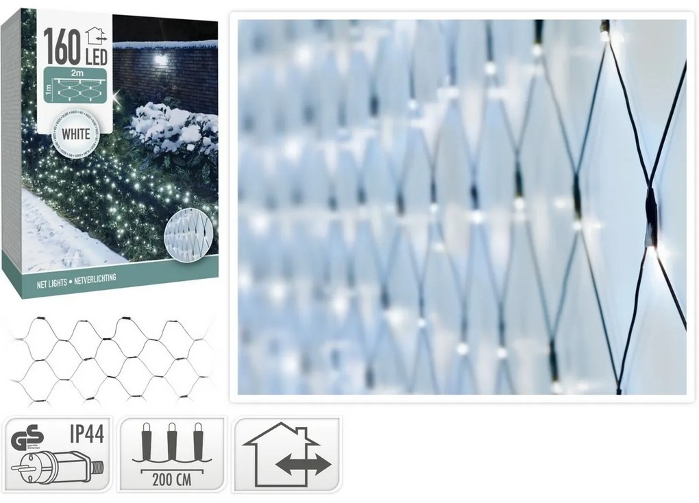 Venkovní světelná síť, 200x100cm, 160 LED, studená bílá, IP44, 2 m