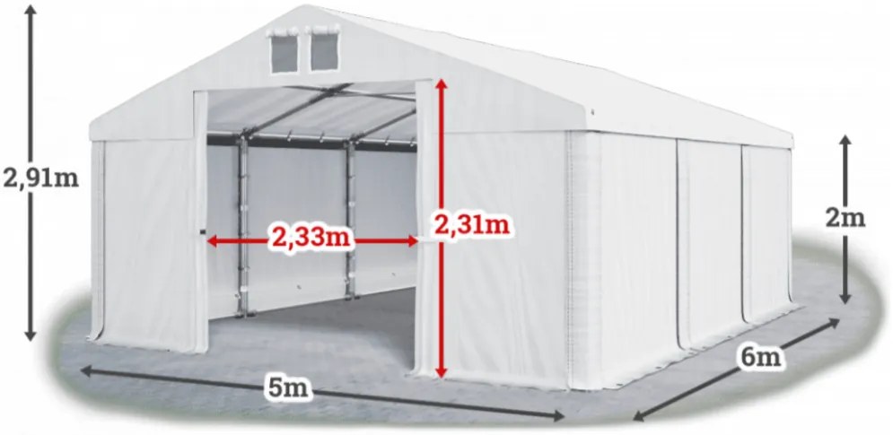 Garážový stan 5x6x2m střecha PVC 560g/m2 boky PVC 500g/m2 konstrukce ZIMA Bílá Zelená Zelené